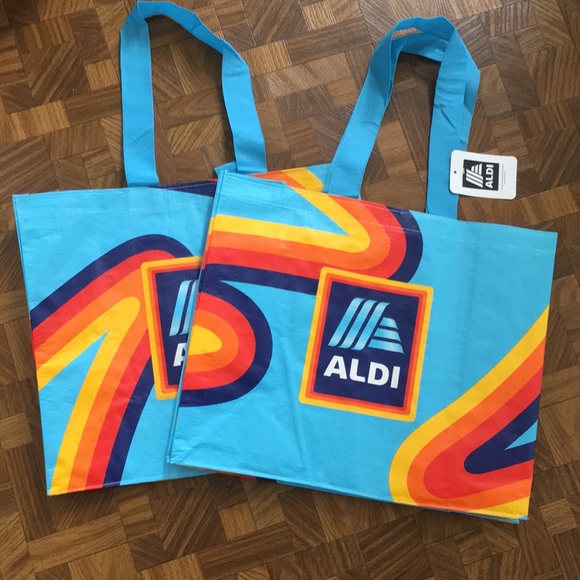 Aldi | Bags | 2 Aldi Large Retro Rainbow Design Large Reusable Shopping ...